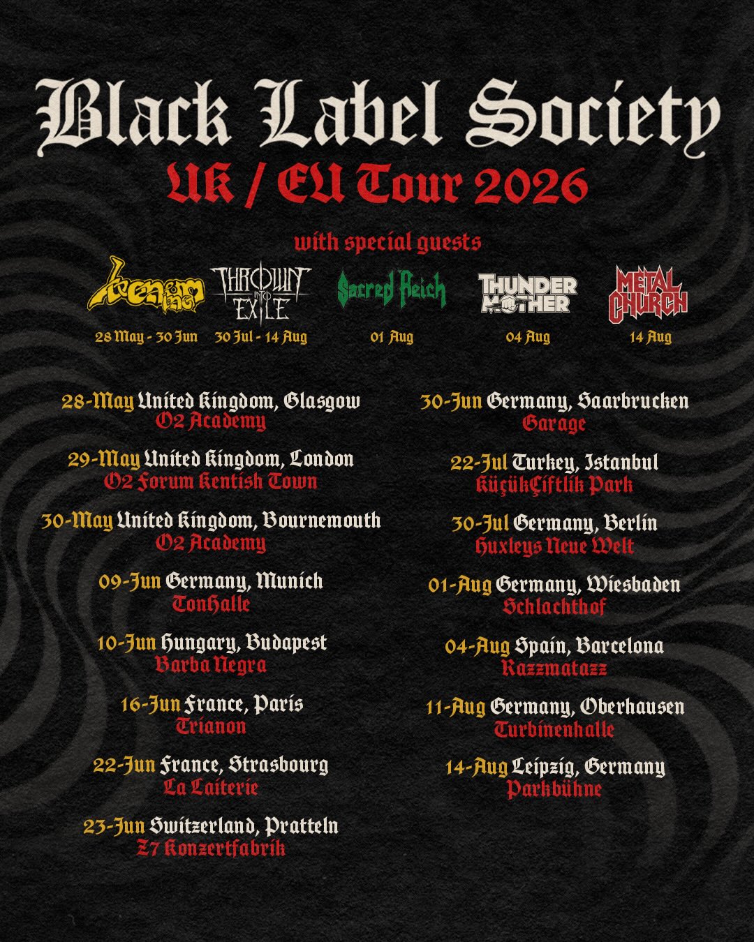 Black Label Society haben Europatour für Frühjahr/Sommer 2026 angekündigt